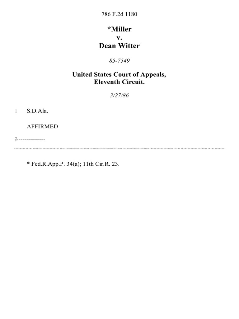 Miller v. Dean Witter, 786 F.2d 1180, 11th Cir. (1986) | PDF | Sports ...