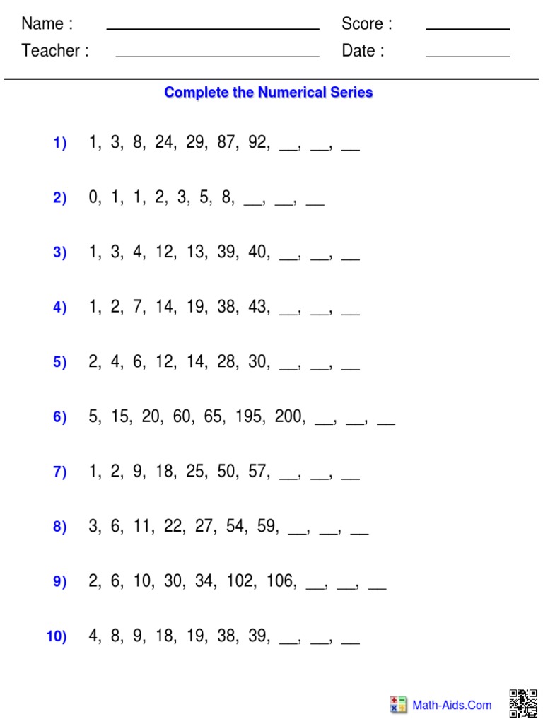 Pattern Numerical Series | PDF | Teaching Mathematics