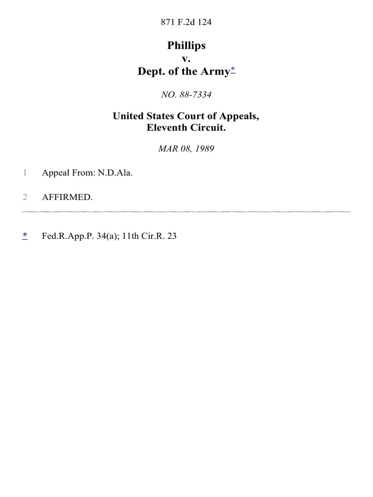 Phillips v. Dept. of The Army, 871 F.2d 124, 11th Cir. (1989) | PDF
