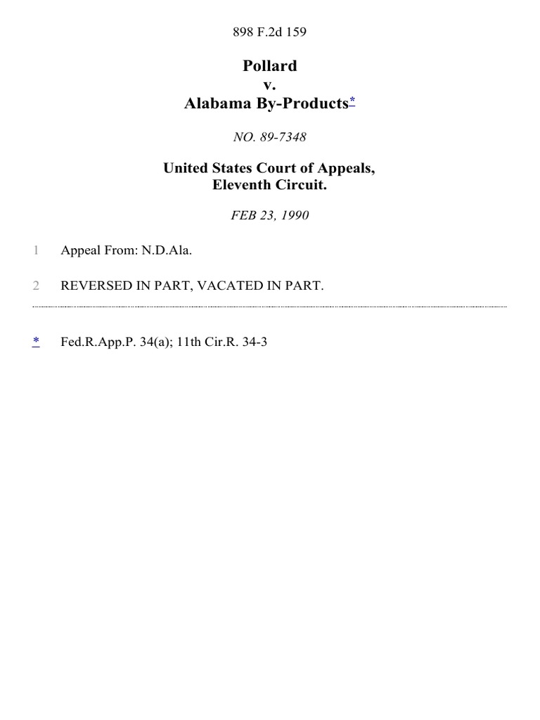 Pollard v. Alabama By-Products, 898 F.2d 159, 11th Cir. (1990) | PDF