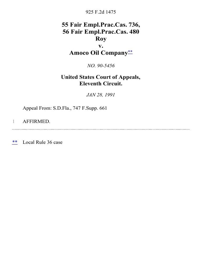 55 Fair Empl - Prac.cas. 736, 56 Fair Empl - Prac.cas. 480 Roy v. Amoco Oil Company, 925 F.2d ...