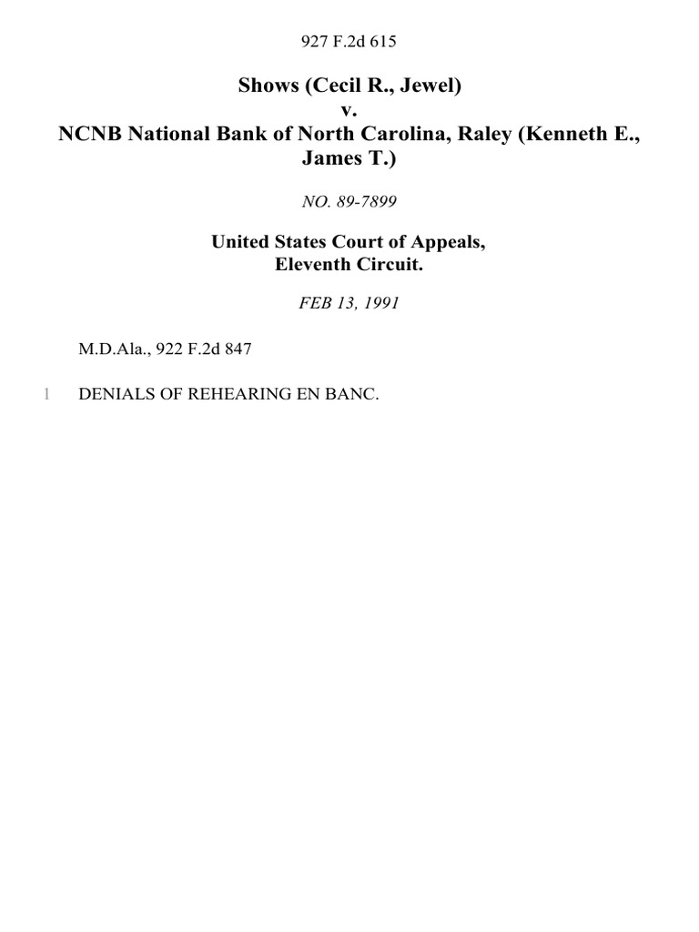 Shows (Cecil R., Jewel) v. NCNB National Bank of North Carolina, Raley ...