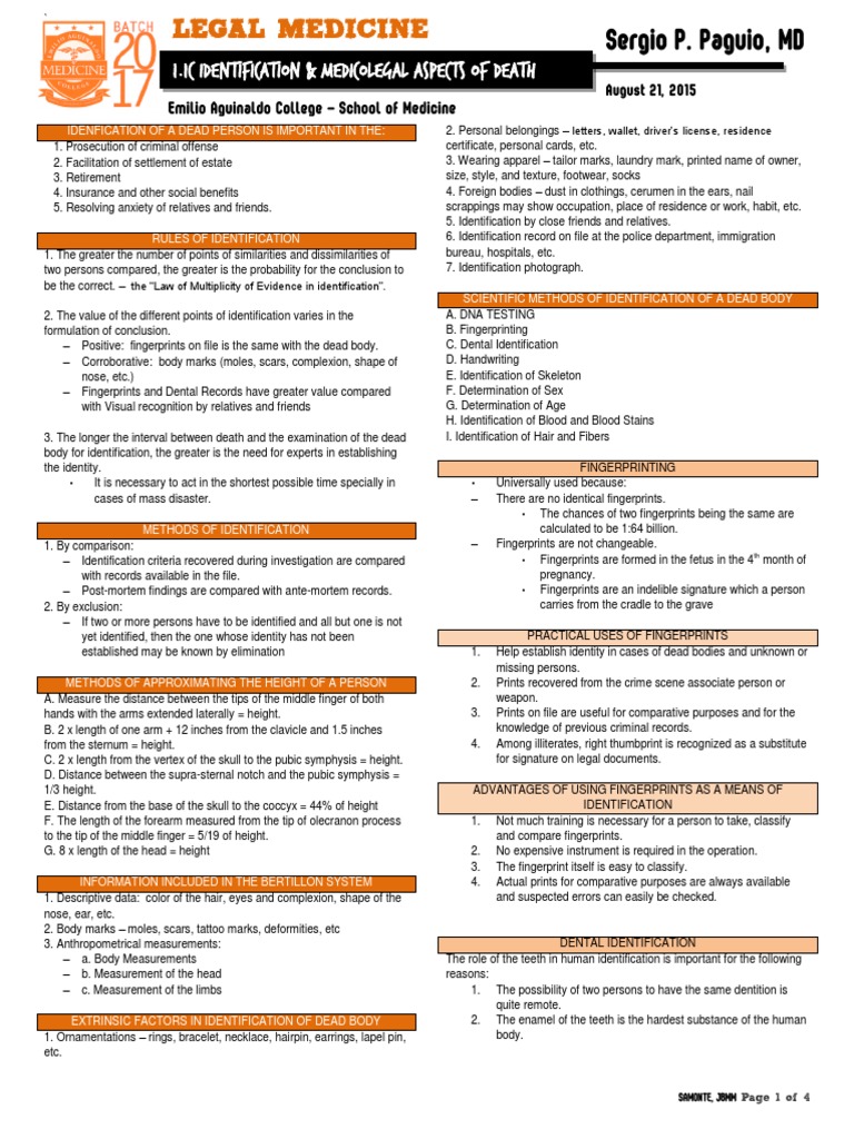 1.1c Identification & Medicolegal Aspects of Death | Download Free PDF ...