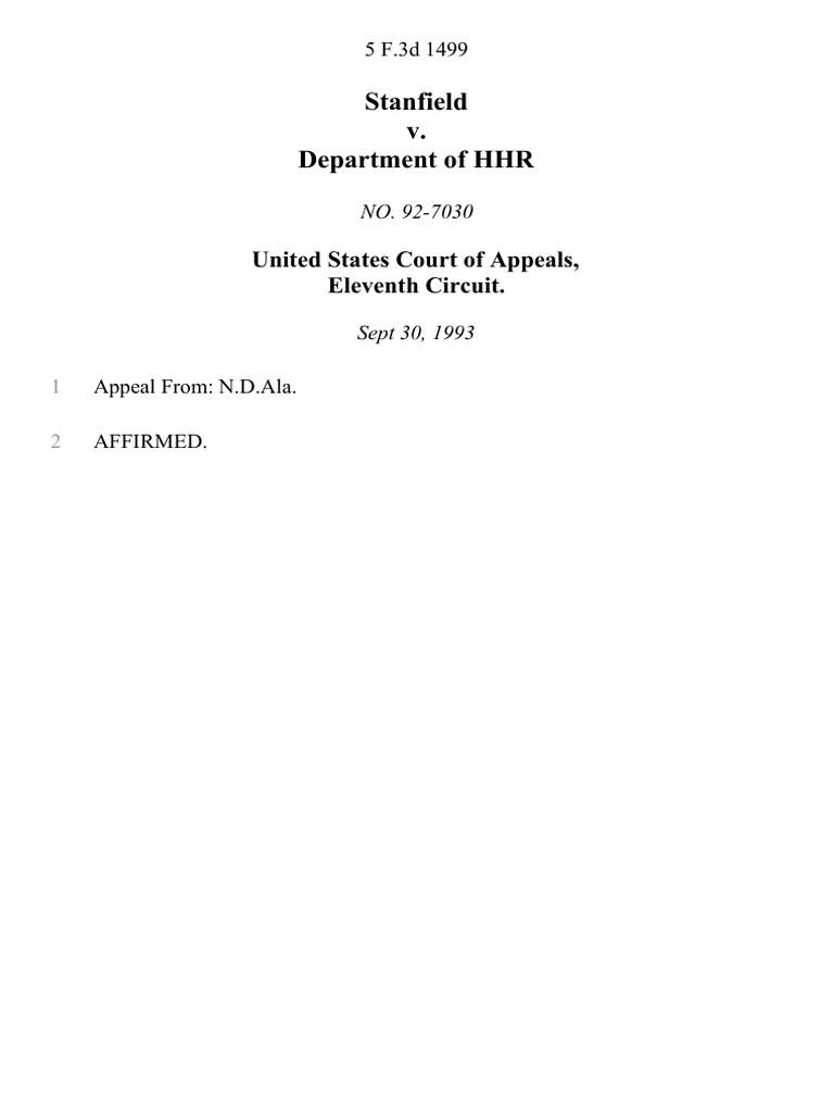 Stanfield v. Department of HHR, 5 F.3d 1499, 11th Cir. (1993) | PDF