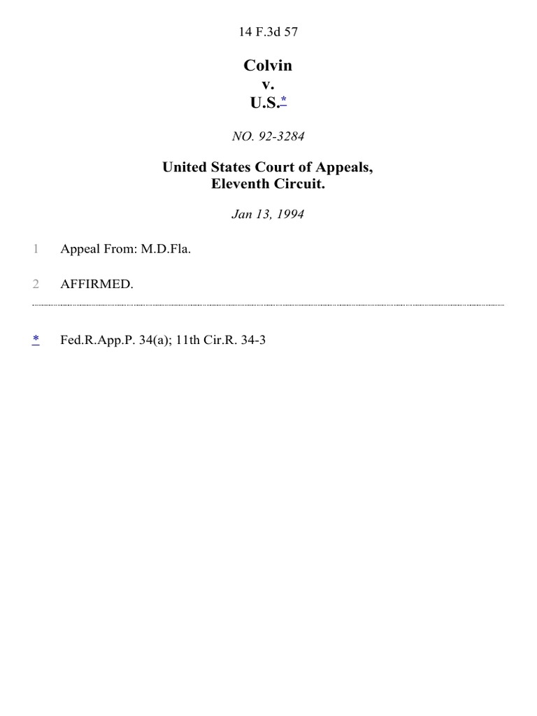 Colvin v. United States, 14 F.3d 57, 11th Cir. (1994) | PDF