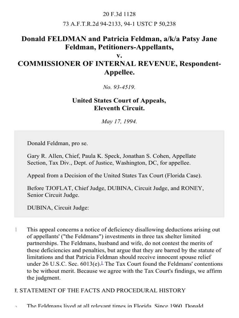 Donald Feldman and Patricia Feldman, A/K/A Patsy Jane Feldman v ...