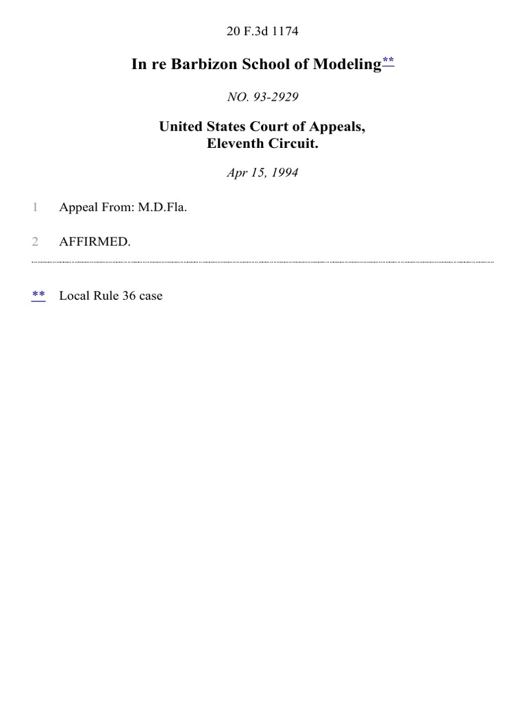 In Re Barbizon School of Modeling, 20 F.3d 1174, 11th Cir. (1994) | PDF