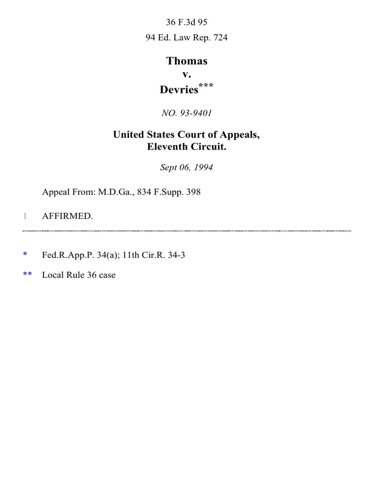 Thomas v. Devries, 36 F.3d 95, 11th Cir. (1994) | PDF