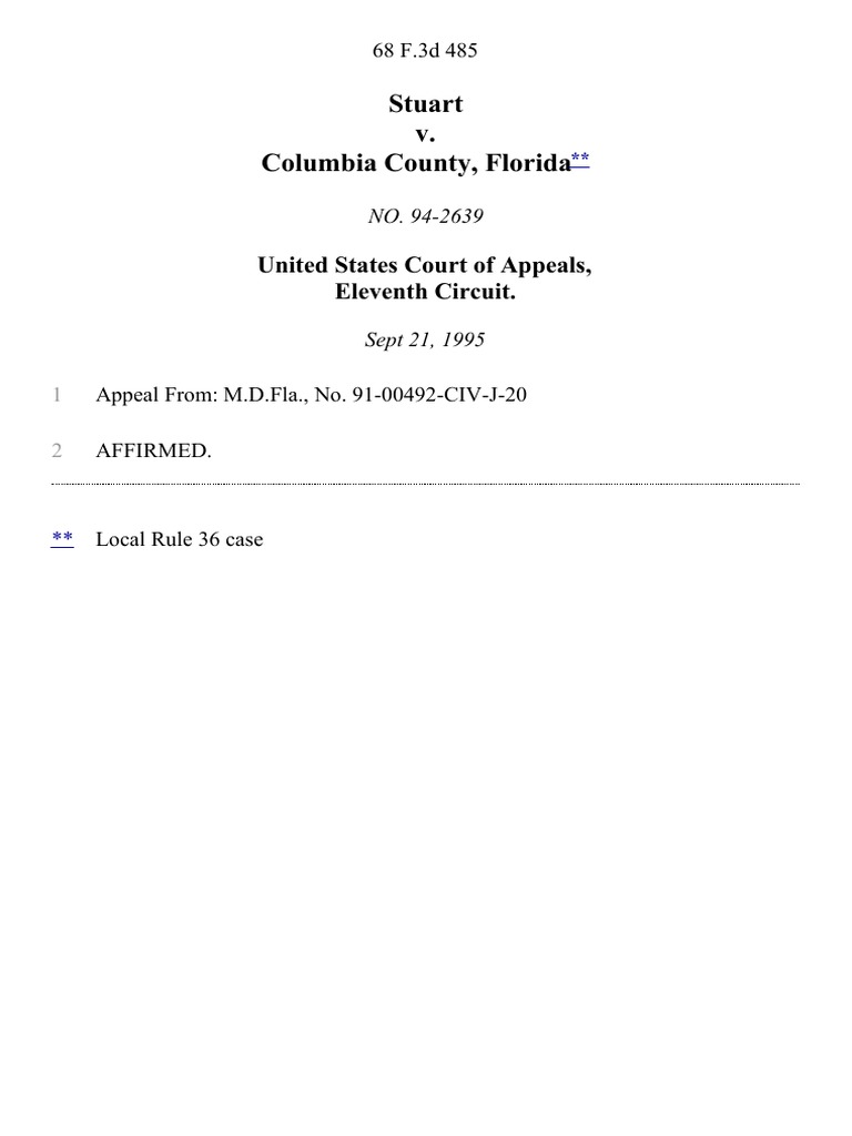 Stuart v. Columbia County, Florida, 68 F.3d 485, 11th Cir. (1995) | PDF