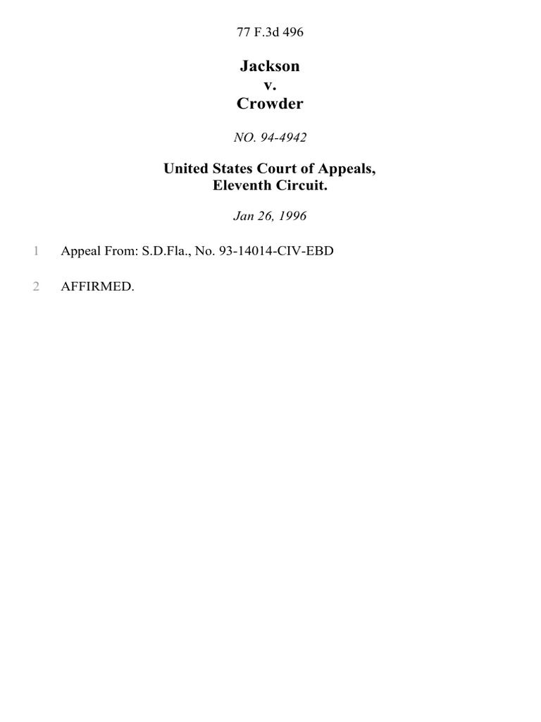 Jackson v. Crowder, 77 F.3d 496, 11th Cir. (1996) | PDF | Politics ...