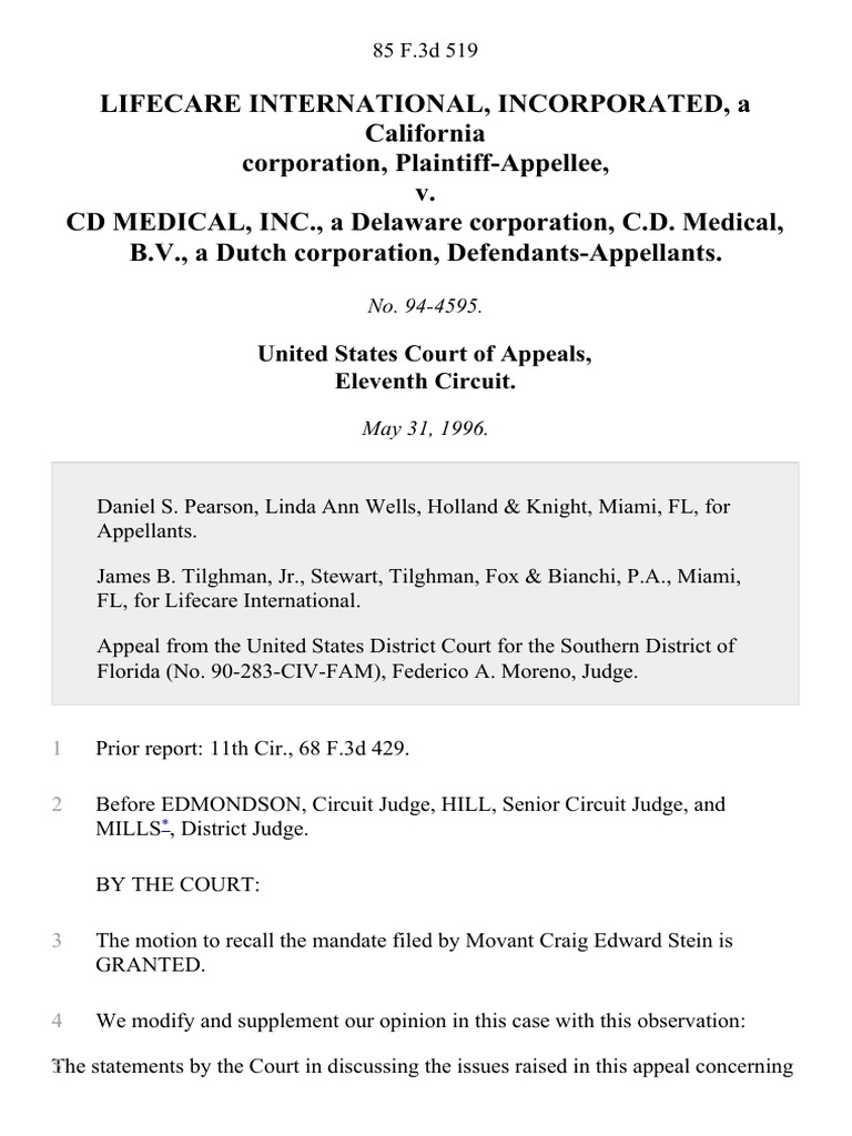 Lifecare International, Incorporated, A California Corporation v. CD Medical, Inc., A Delaware ...