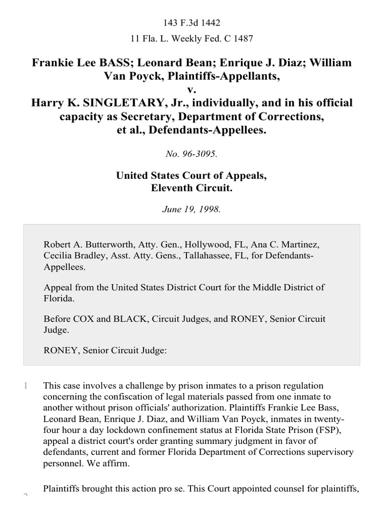 Bass v. Singletary, 143 F.3d 1442, 11th Cir. (1998) | PDF | Supreme ...