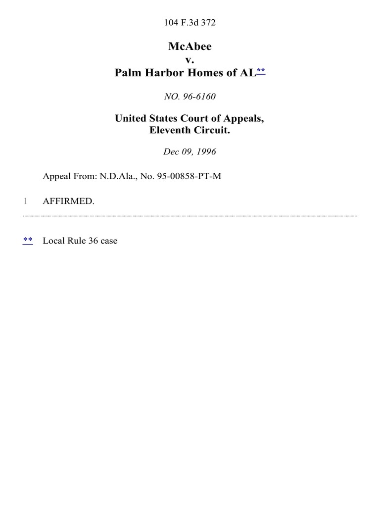 McAbee v. Palm Harbor Homes of Al, 104 F.3d 372, 11th Cir. (1996 ...