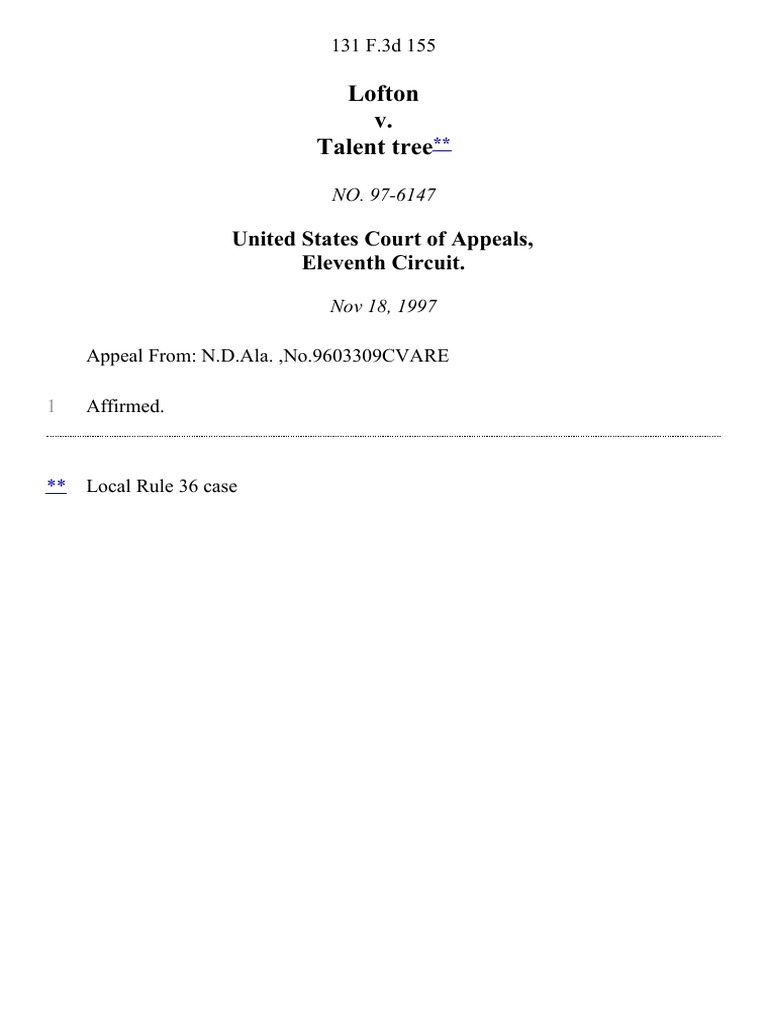 Lofton v. Talent Tree, 131 F.3d 155, 11th Cir. (1997) | PDF