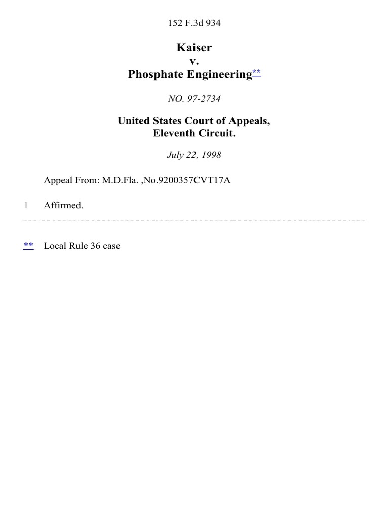Kaiser v. Phosphate Engineering, 152 F.3d 934, 11th Cir. (1998) | PDF