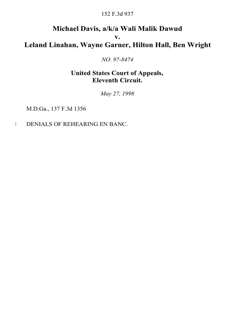 Michael Davis, A/K/A Wali Malik Dawud v. Leland Linahan, Wayne Garner ...