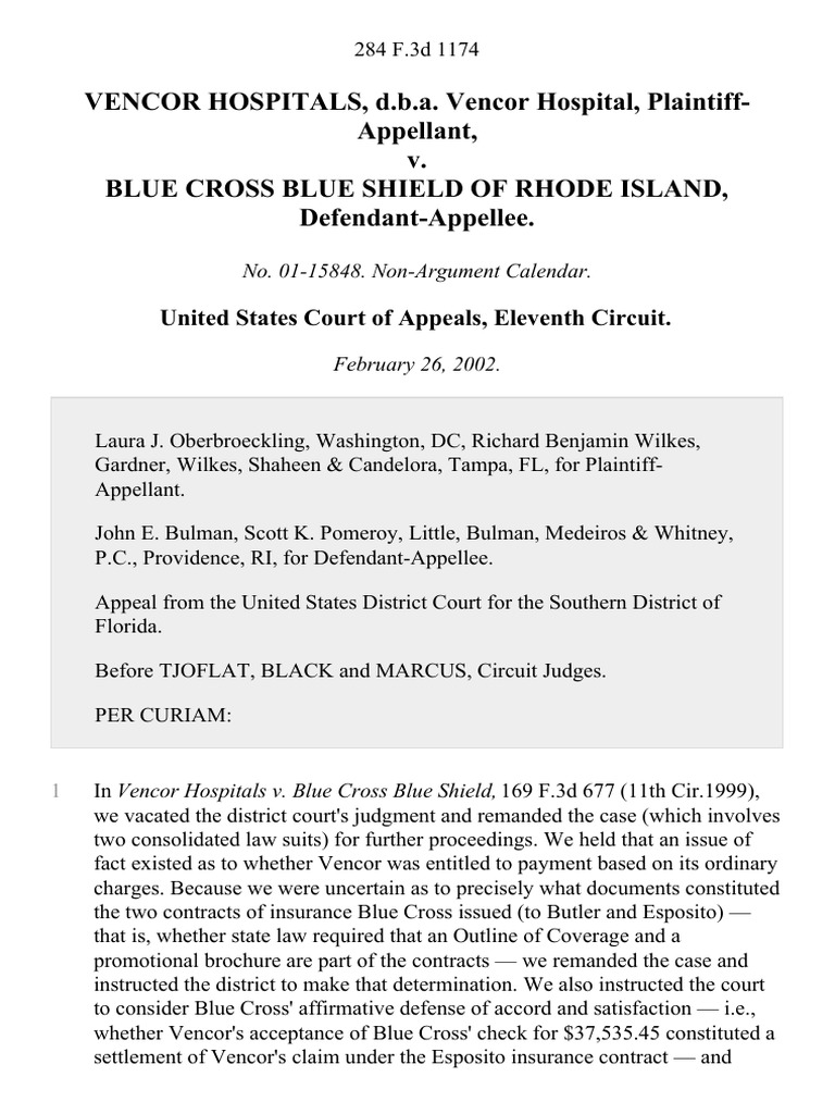 Vencor Hospitals v. Blue Cross Blue Shield, 284 F.3d 1174, 11th Cir ...