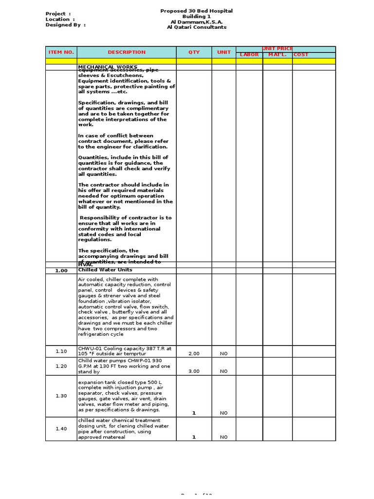 HVAC BOQ.xls | Duct (Flow) | Electromechanical Engineering