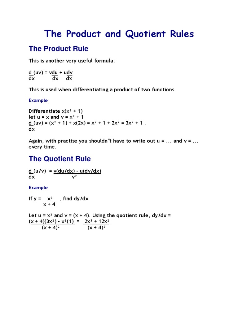 The Product and Quotient Rules | PDF