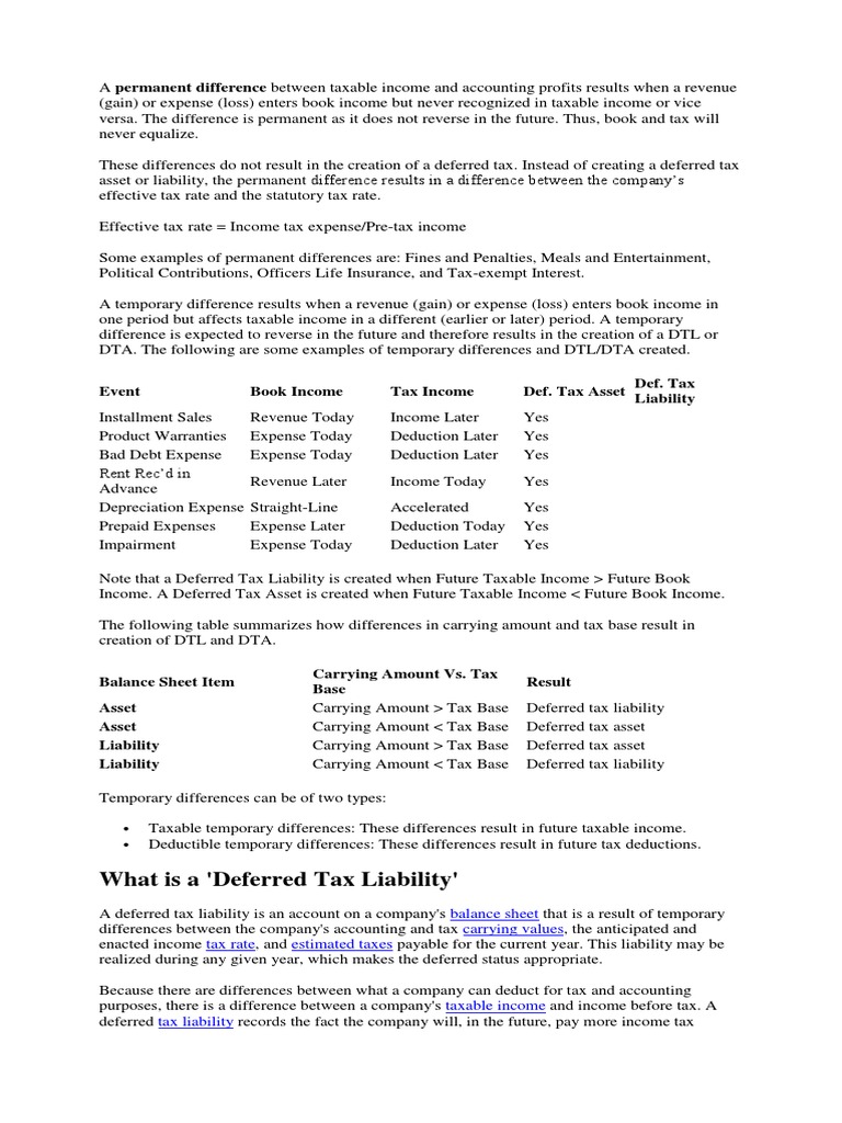 A Permanent Difference Between Taxable Income and Accounting Profits ...