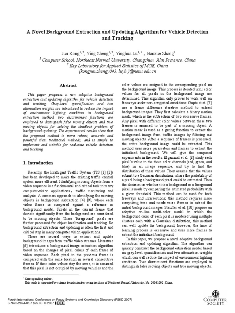 A Novel Background Extraction and Updating Algorithm For Vehicle Detection and Tracking ...