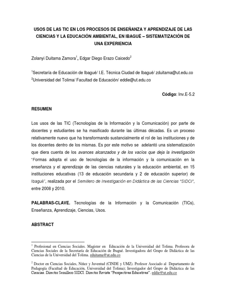 Usos De Las Tic En Los Procesos De Enseñanza Y Aprendizaje De Las
