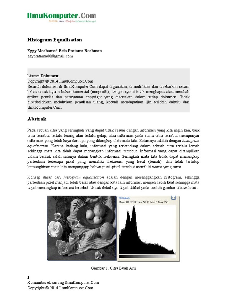 Histogram Equalisation Pengolahan Citra Digital | PDF