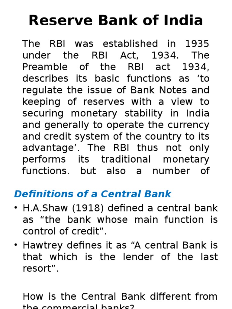 RBI - Functions.ppt | Reserve Bank Of India | Central Banks