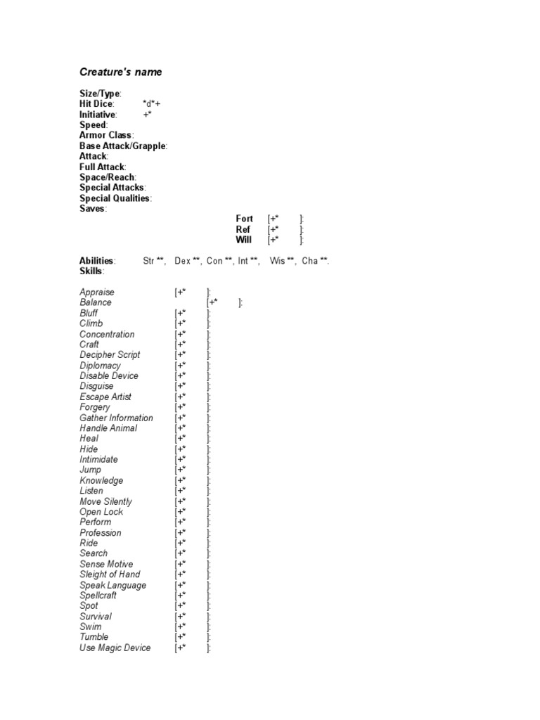 Statblock Template | PDF