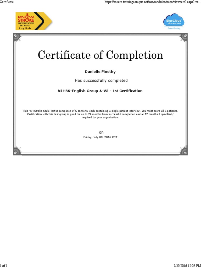 Nih Stroke Scale Certificate A | PDF
