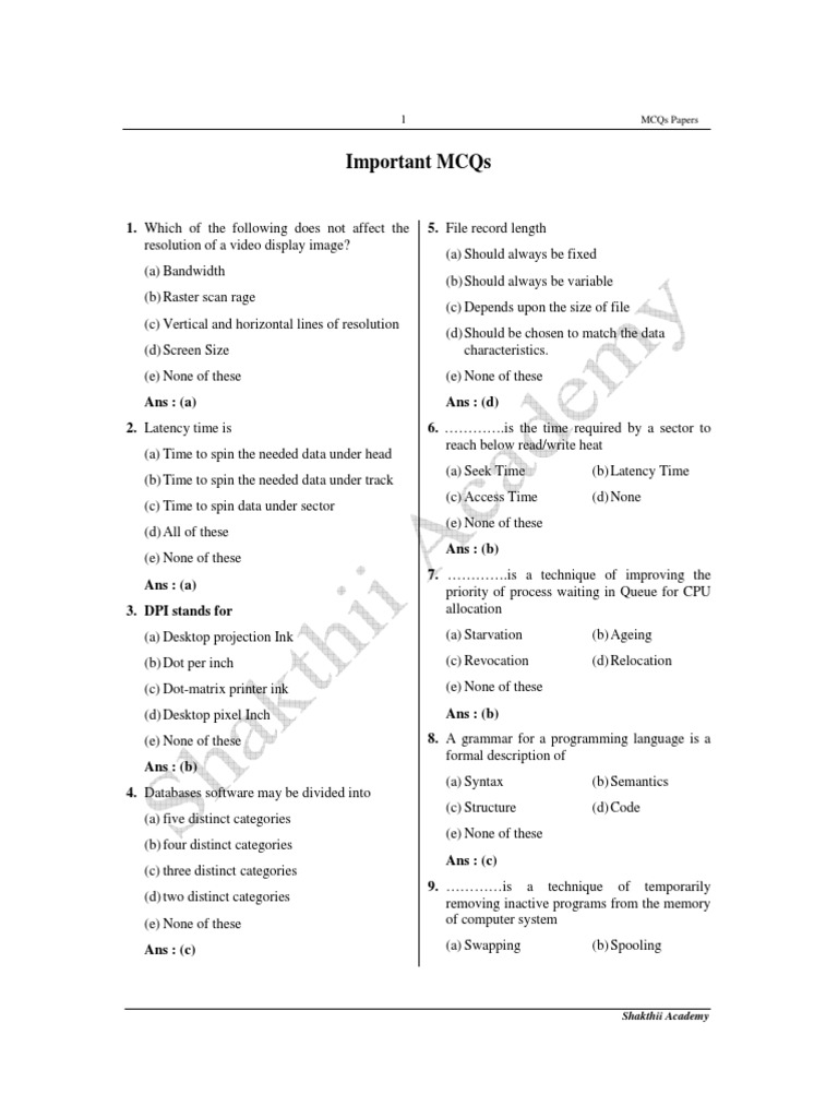 Computer MCQ PDF | PDF | Computer Data Storage | Computer Program