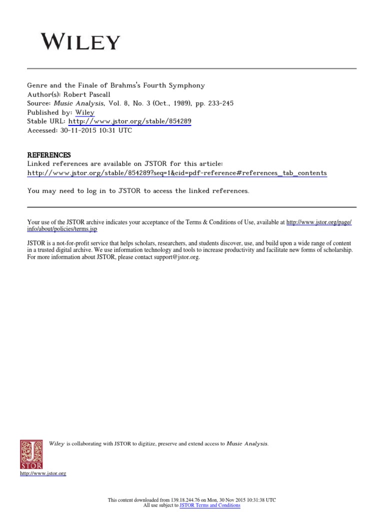 Genre and The Finale of Brahms's Fourth Symphony - R. Pascall (1989 ...