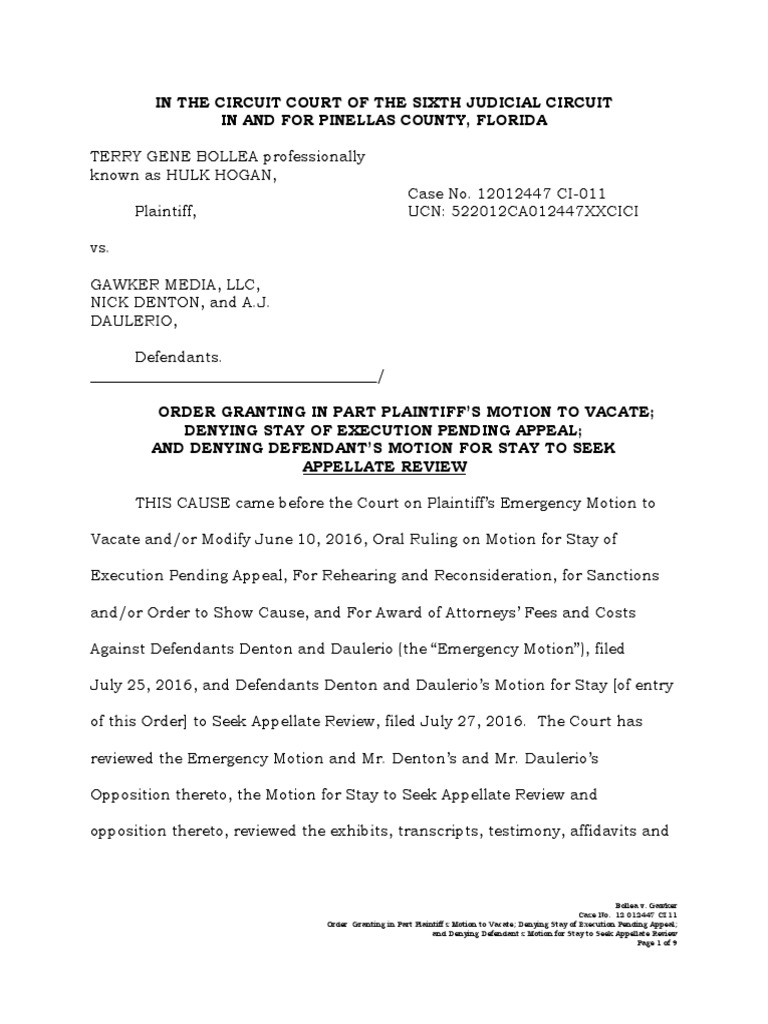 Order Re Emergency Motion To Vacate And-Or Modify June 10 | Download ...