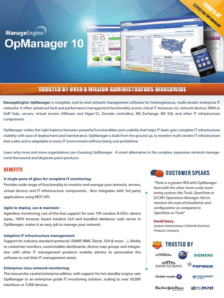 Opmanager Datasheet PDF | PDF | Computer Network | Application Programming Interface