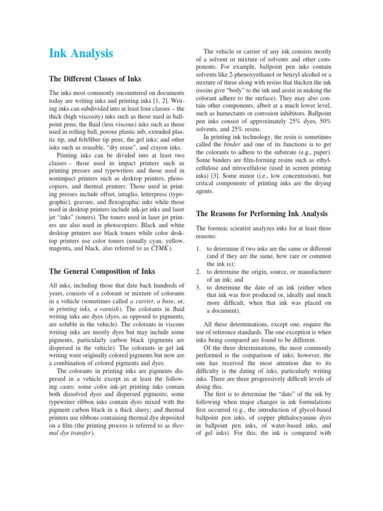 Wiley Encyclopedia of Forensic Science. Ink Analysis | PDF | Ink | Thin ...