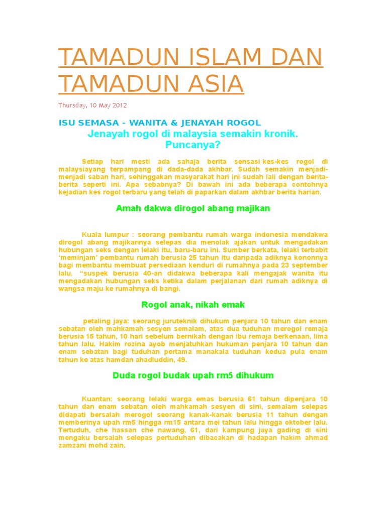 Tamadun Islam dan Tamadun Asia [JUDUL] Punca Kes Rogol di Malaysia ...
