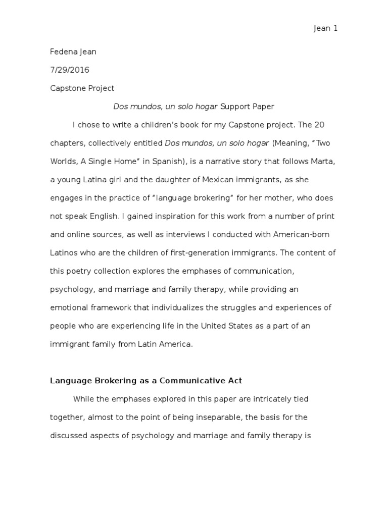 Jean Capstone Project Support Paper | PDF | Family Therapy | Psychotherapy