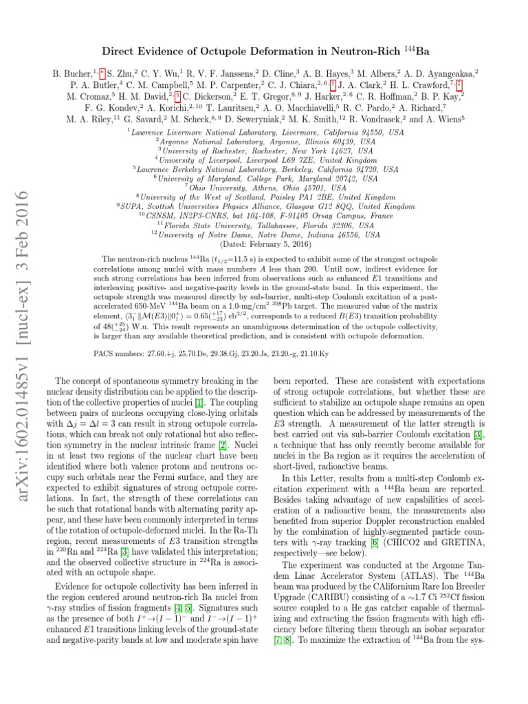 Direct Evidence of Octupole Deformation in Neutron-Rich Ba | PDF | Atomic Nucleus | Time Of ...