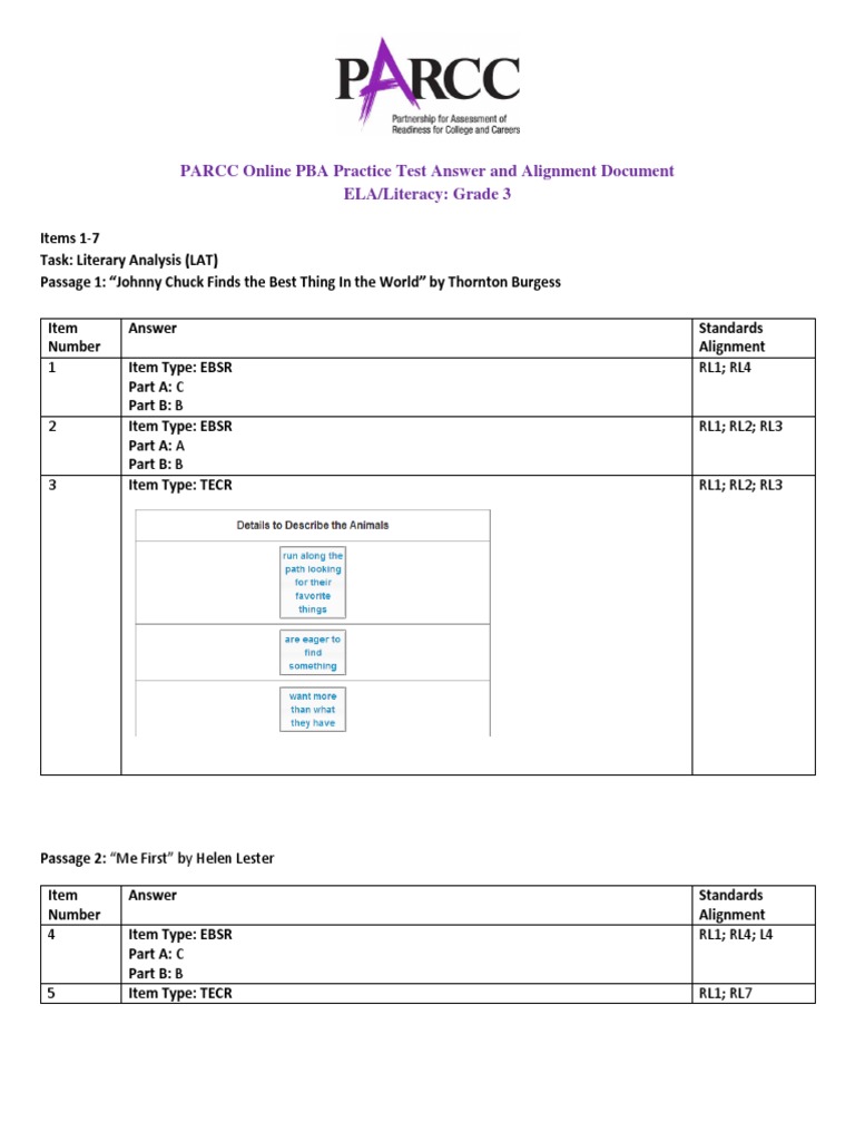 Grade3OnlinePBAPracticeSetAnswerandAlignmentDocument12 18 14 | PDF ...