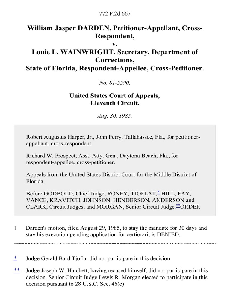 William Jasper Darden v. Louie L. Wainwright, Secretary, Department of ...