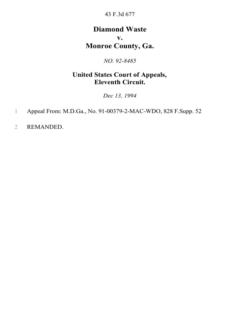 Diamond Waste v. Monroe County, Ga, 43 F.3d 677, 11th Cir. (1994) | PDF