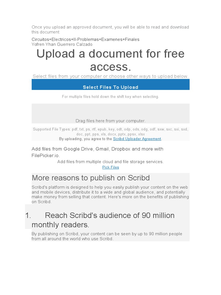 Upload A Document For Free Access.: More Reasons To Publish On Scribd | PDF | Scribd | Web Page