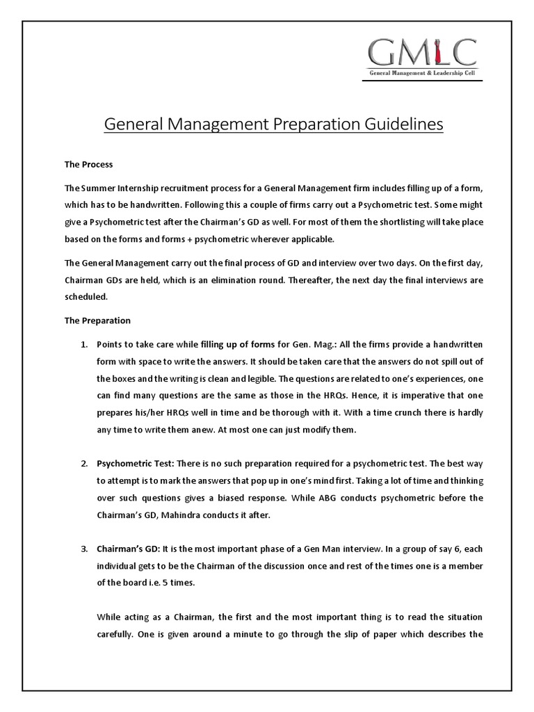 General Management Preparation Guidelines: The Process | PDF ...