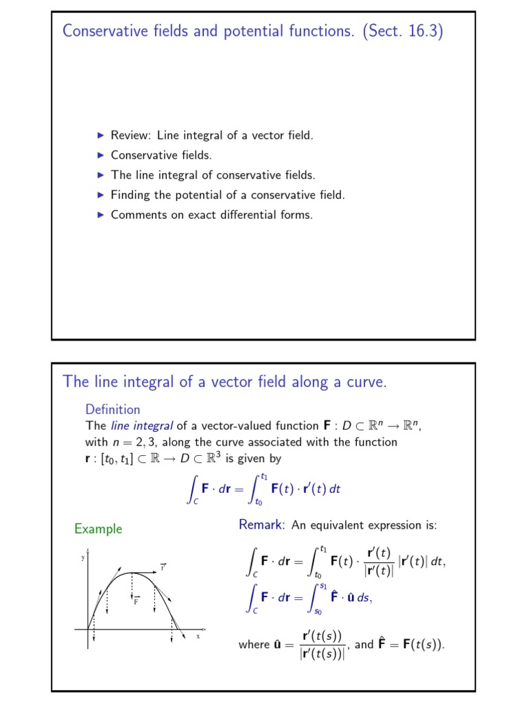 Conservative Fields and Potential Functions. (Sect. 16.3) : Example | PDF | Differential Form ...