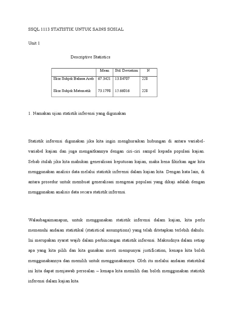 SSQL 1113 Statistik Untuk Sains Sosial | PDF