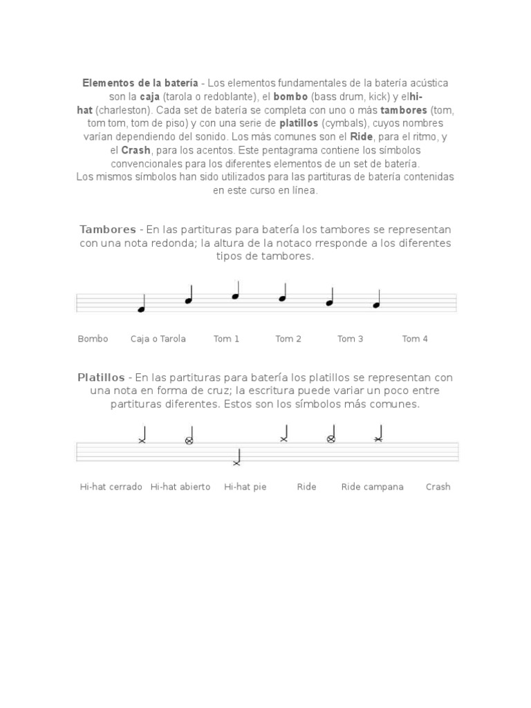 Notación y elementos de la batería | PDF