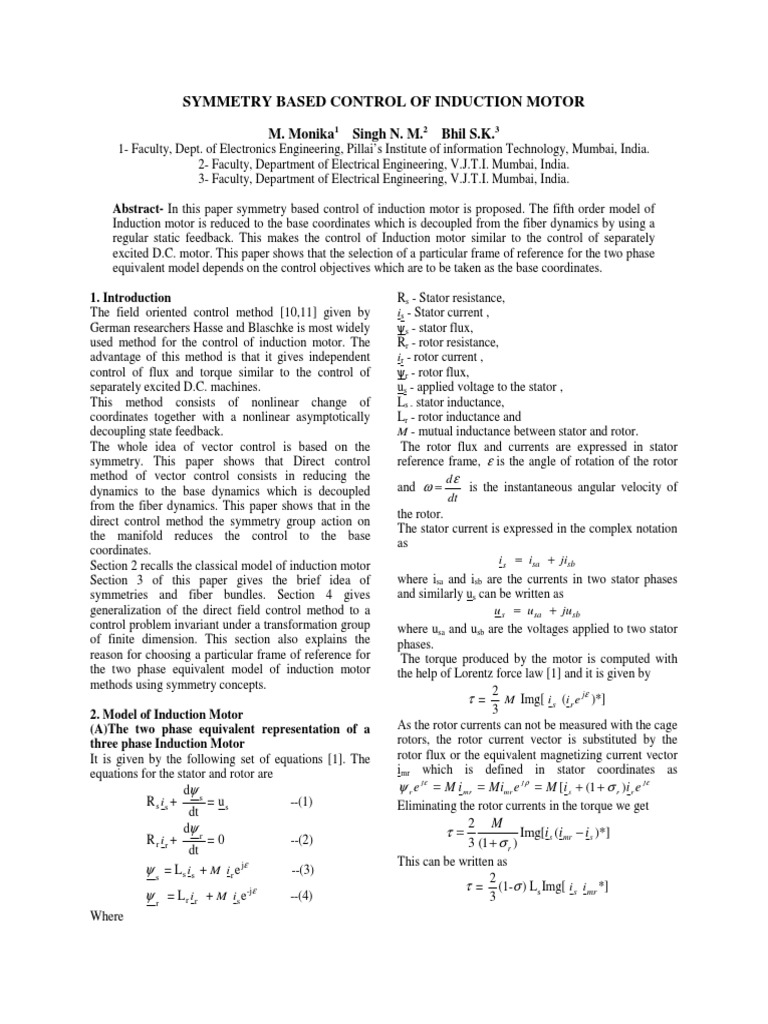 Symmetry Based Control of Induction Motor | PDF | Electromagnetic ...