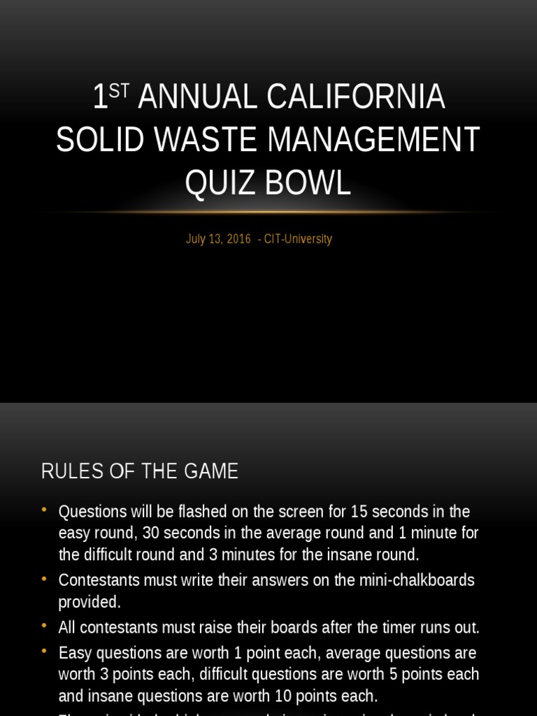 California Solid Waste Management Quiz Bowl | PDF | Life Cycle ...