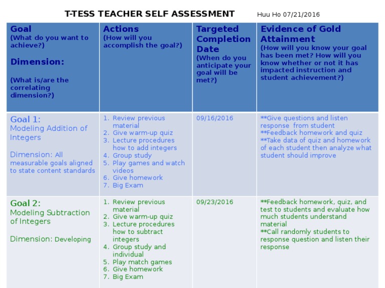 T-Tess Teacher Self Assessment | PDF | Educational Assessment ...