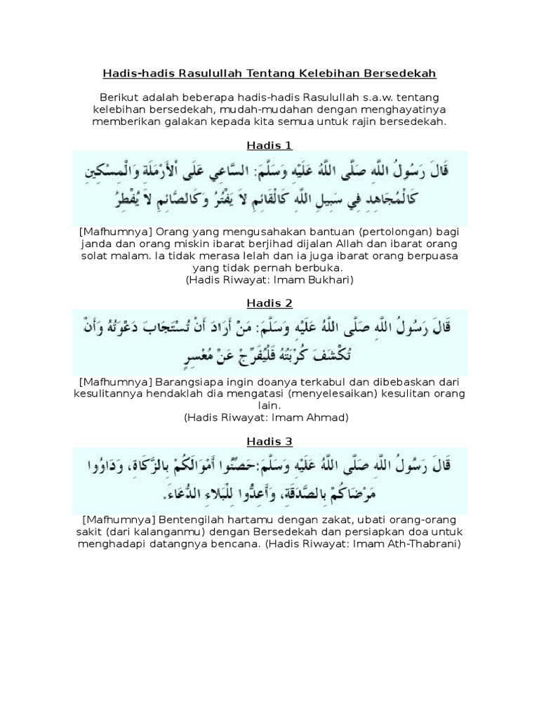 Hadis Kelebihan Bersedekah | PDF